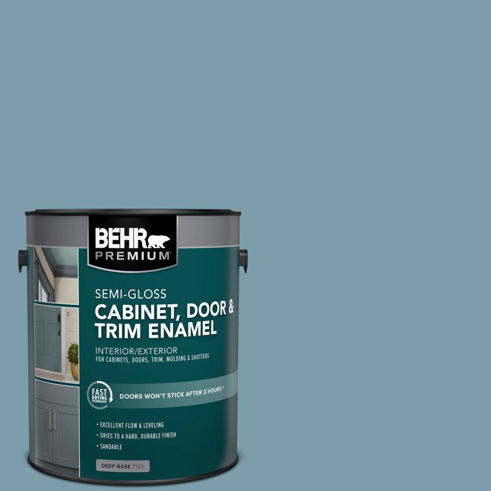 BEHR PREMIUM 1 gal. #S470-4 Dolphin Blue Semi-Gloss Enamel Interior ...