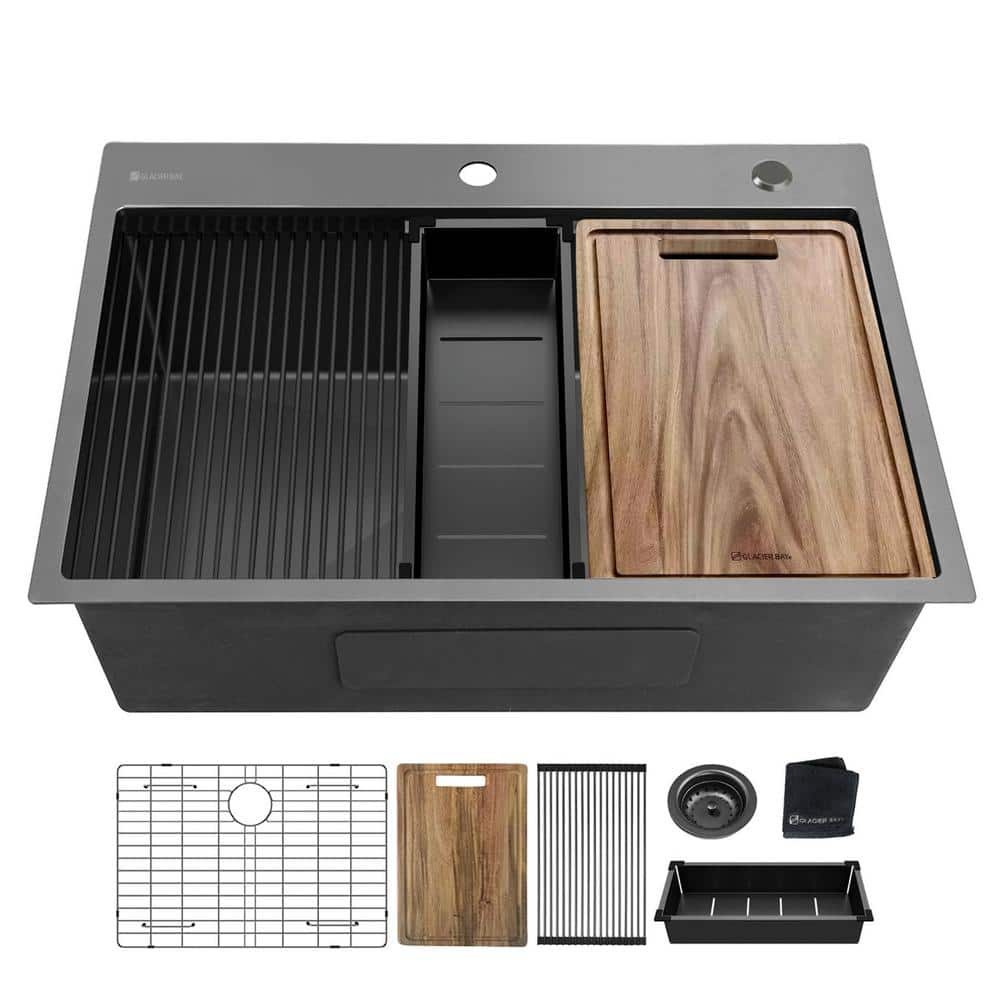Glacier Bay 33 in. Drop-In Single Bowl 18 Gauge Gunmetal black ...