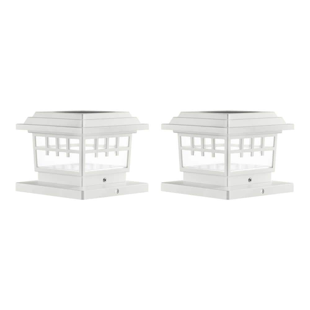 Hampton Bay 3.5 in. x 3.5 in. White Outdoor Solar Post Cap Light with a ...