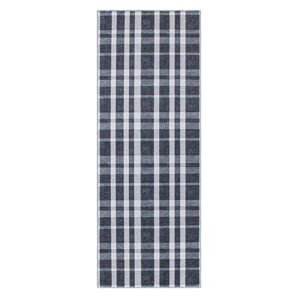 World Rug Gallery Modern Plaid Machine Washable 2'6"x10' Black Runner ...