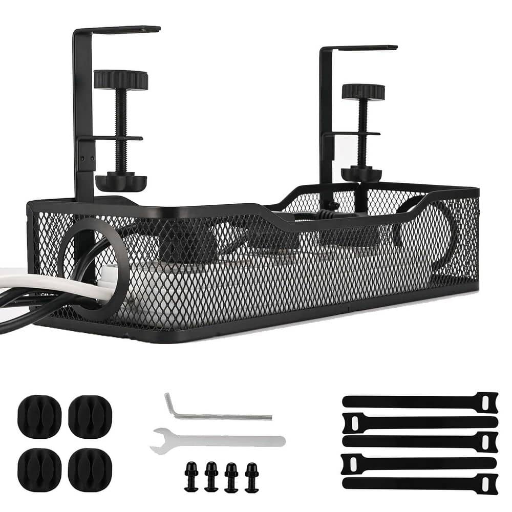 Yichuhaoxi Under Desk Cable Management Tray Clamp-On Metal Organizer for Cord Storage Easy ...