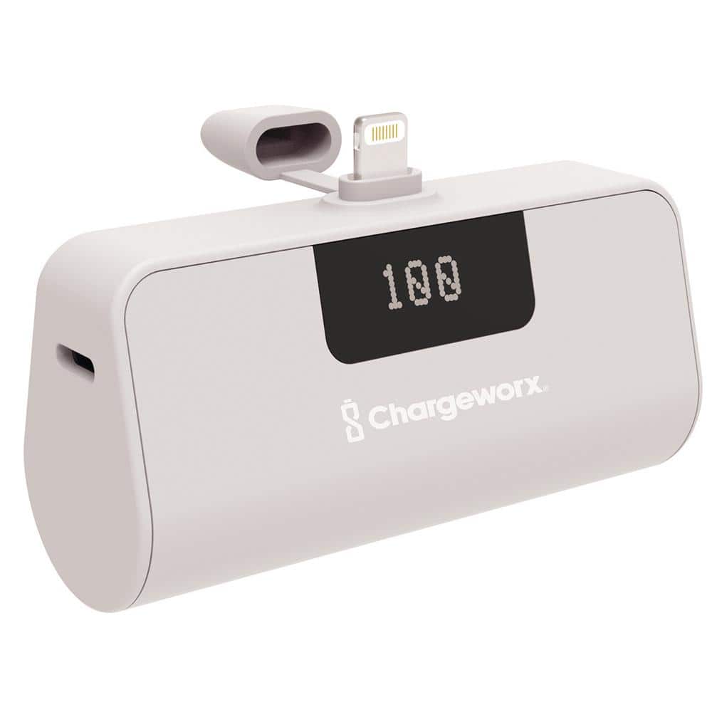 CHARGEWORX 5000MAH Power Bank Lightining Connector CX6895WH - The Home ...