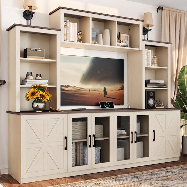 Noble House Sybil Beige Wood TV Console Fits TVs Up to 55 in. with ...