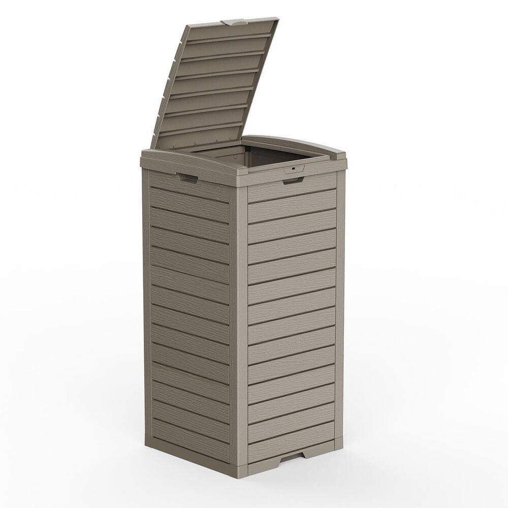 Gray 16 in. W x 16 in. D x 34 in. H Waterproof Resin 31 Gal. Outdoor ...