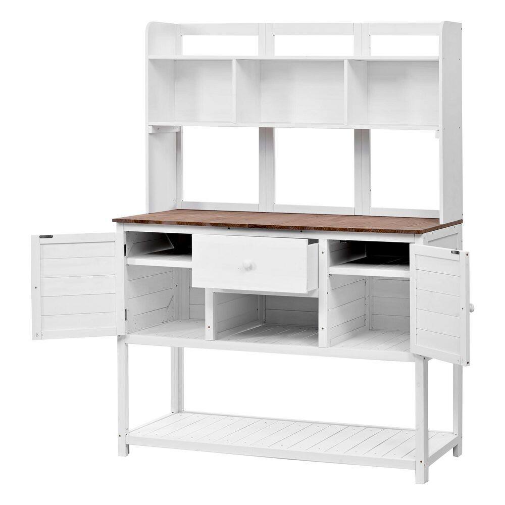 50.2 in. W x 66.1 in. H White Potting Bench, Garden Workstation WPB ...