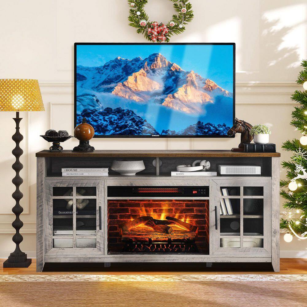 ToolCat 55 in. Freestanding Electric Electric Fireplace TV Stand with ...