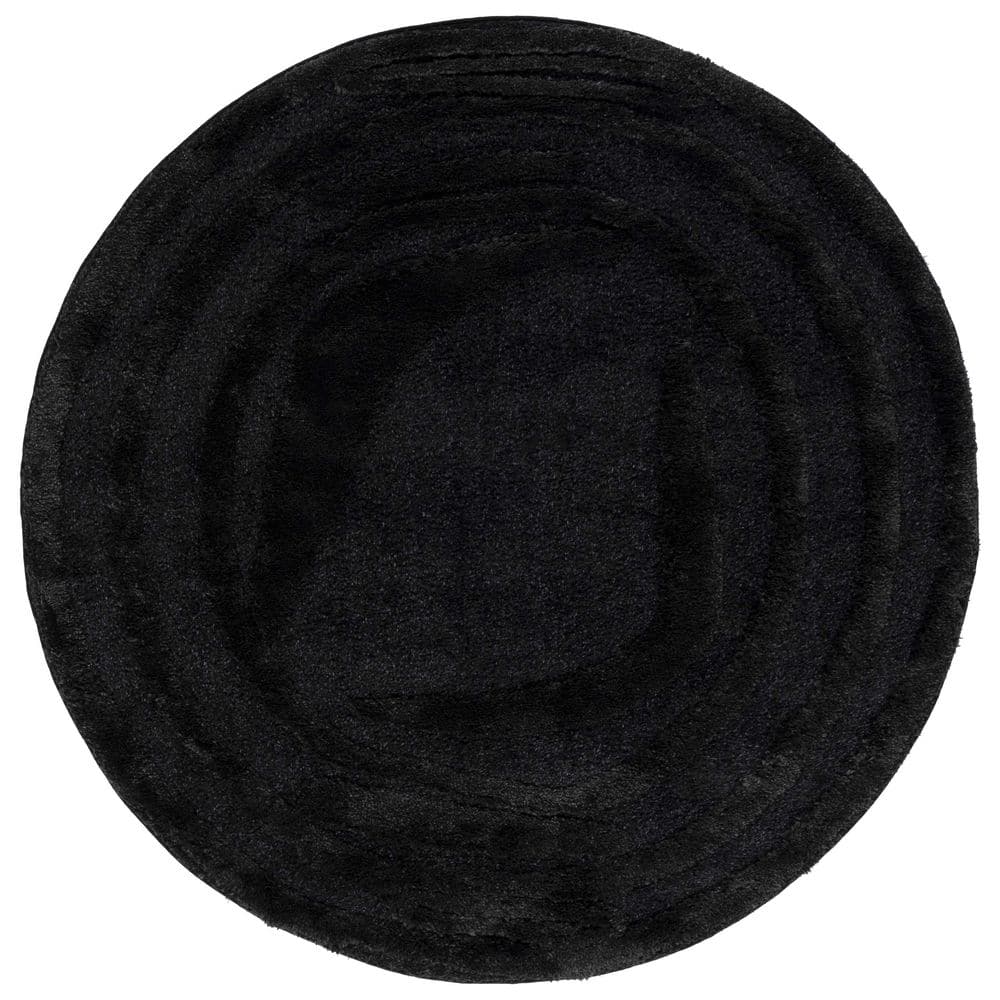 SAFAVIEH Hi-Lo Shag Black 8 ft. x 8 ft. Swirl High-Low Round Area Rug ...