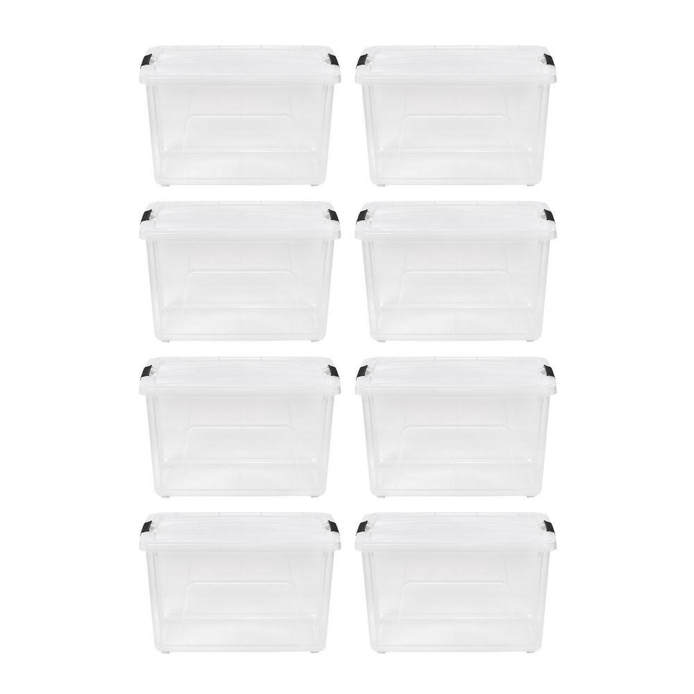 IRIS 60 qt. Stack and Pull Box, 8 pack Clear with Black Handles 580066 ...