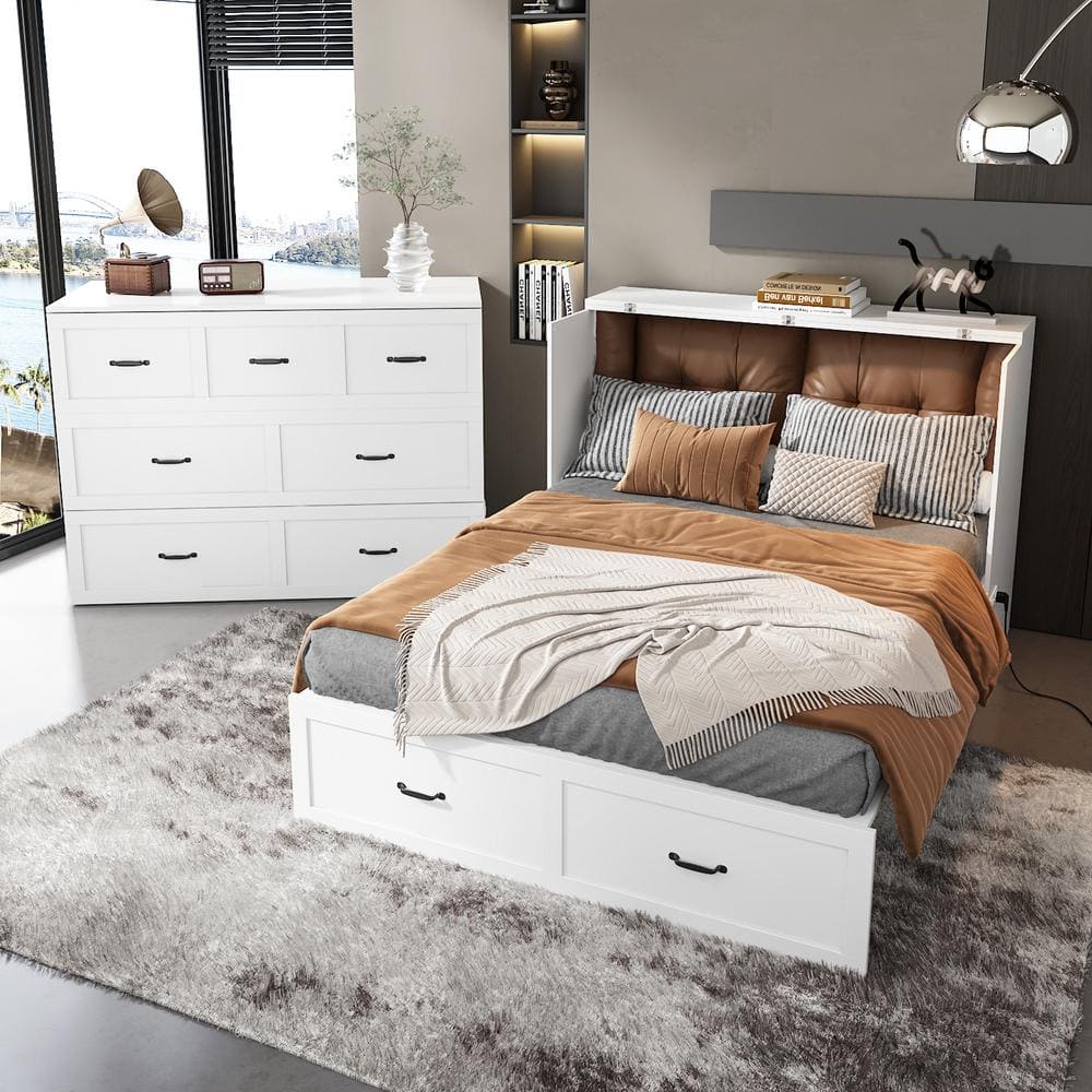 FUFU&GAGA White Wooden 61.8 in. W Chest of Drawers, Can Convertible to ...