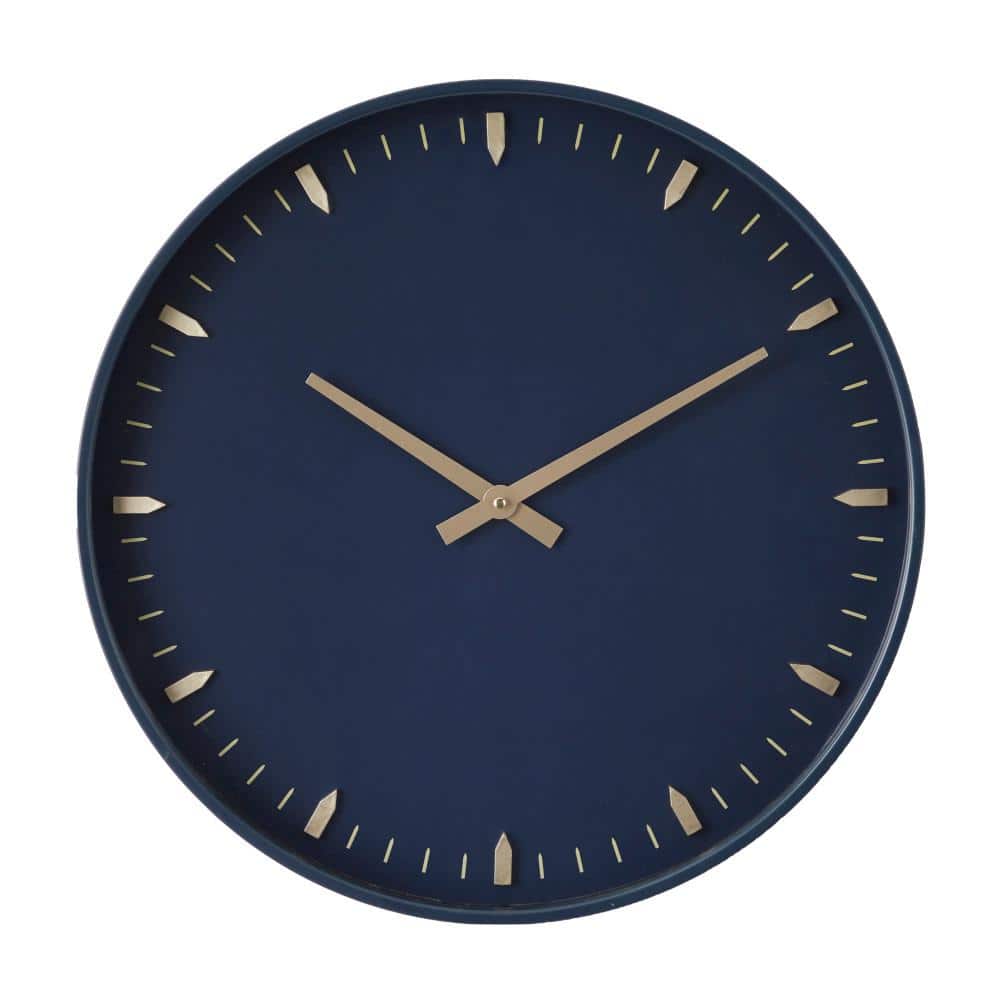Litton Lane 20 in. x 20 in. Dark Blue Glass Wall Clock with Gold ...
