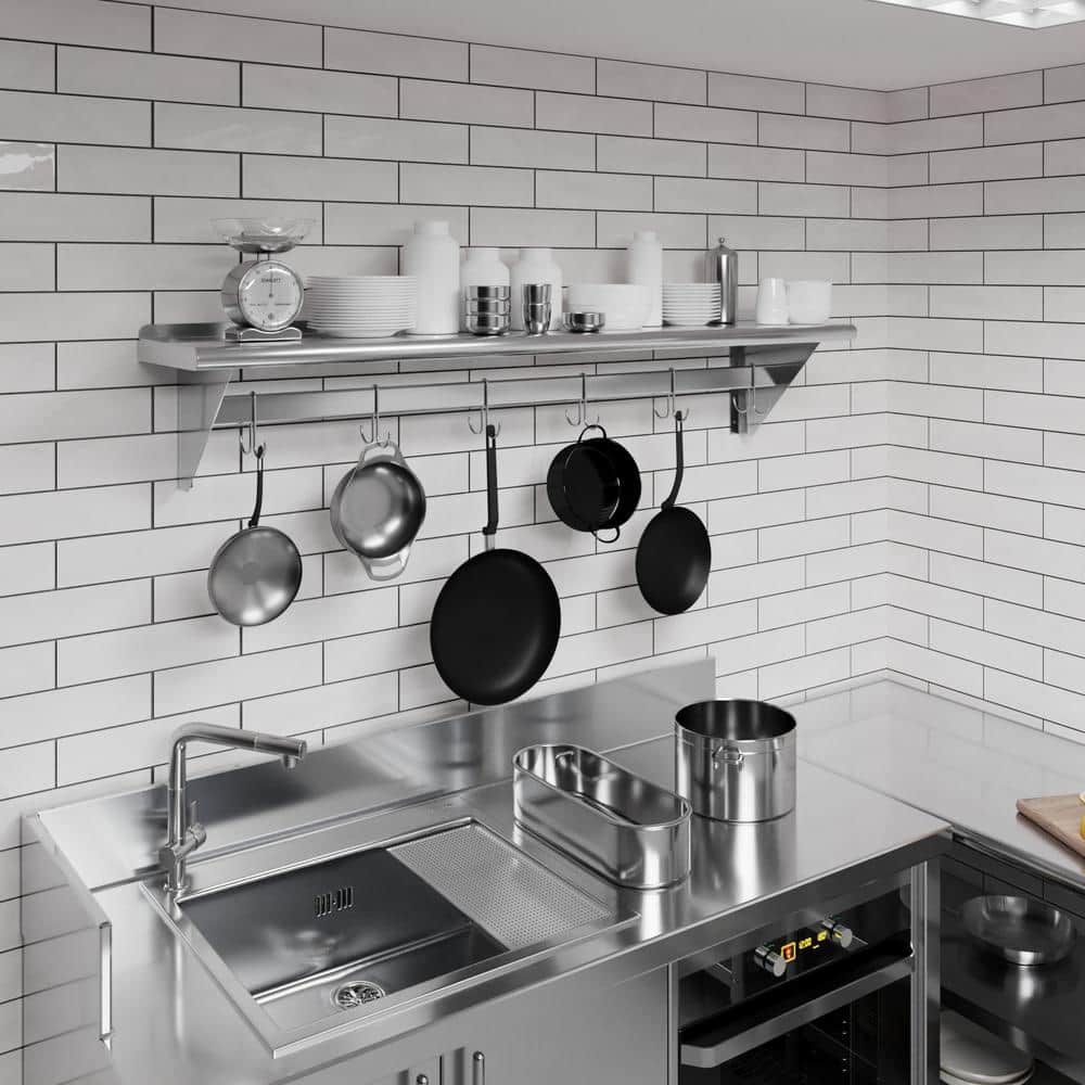 AMGOOD 12 in. W x 60 in. D Stainless Steel Wall Mounted Pot Rack with ...