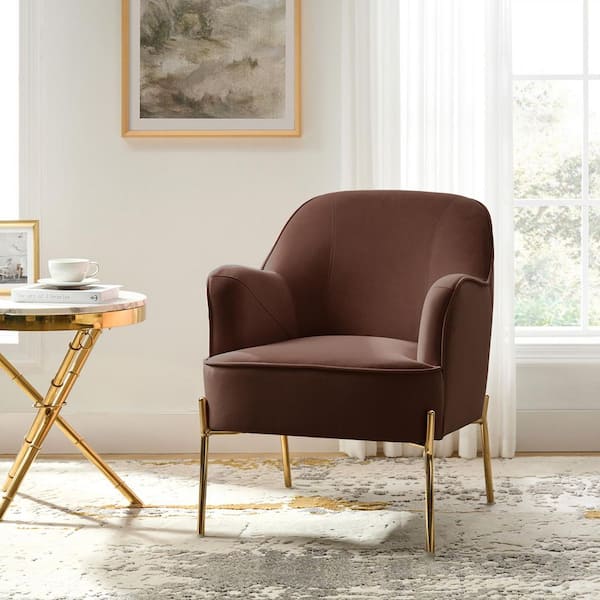 JAYDEN CREATION Nora Modern Auburn Velvet Accent Chair with Gold Metal ...