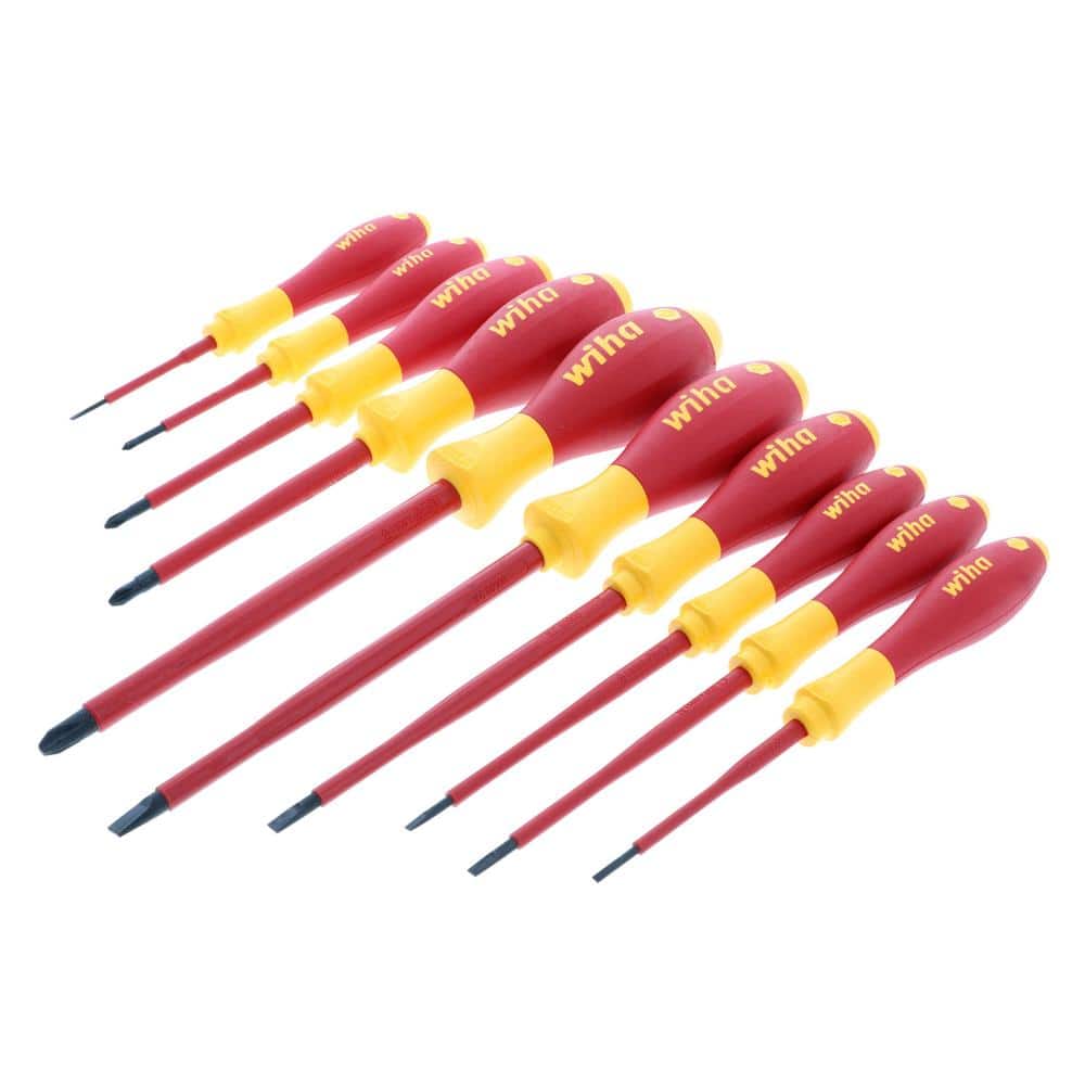 Wiha 1000-Volt Insulated Soft Finish Screwdriver Set, Slotted and Phillips (10-Piece) 32093 ...