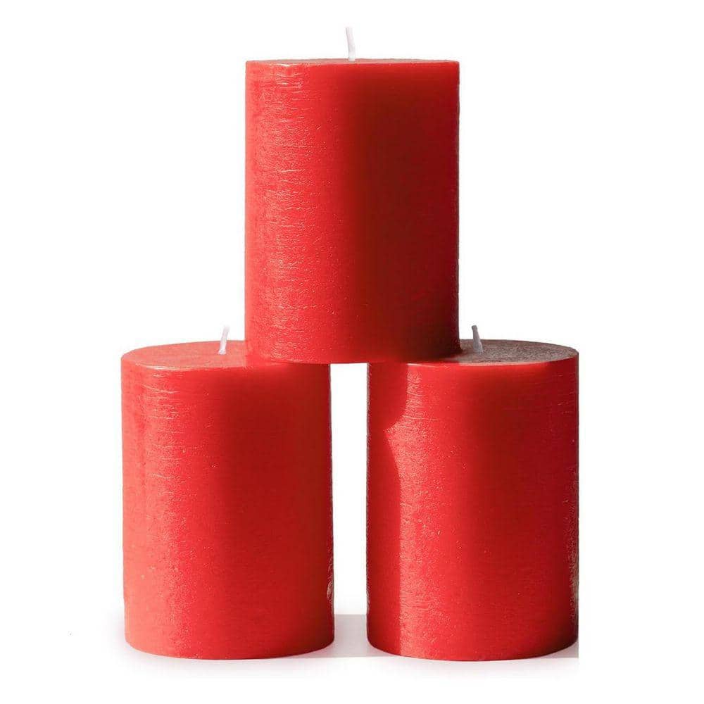 Red Unscented Paraffin Wax Single Wick Dripless Pillar Candle 3-Pack ...