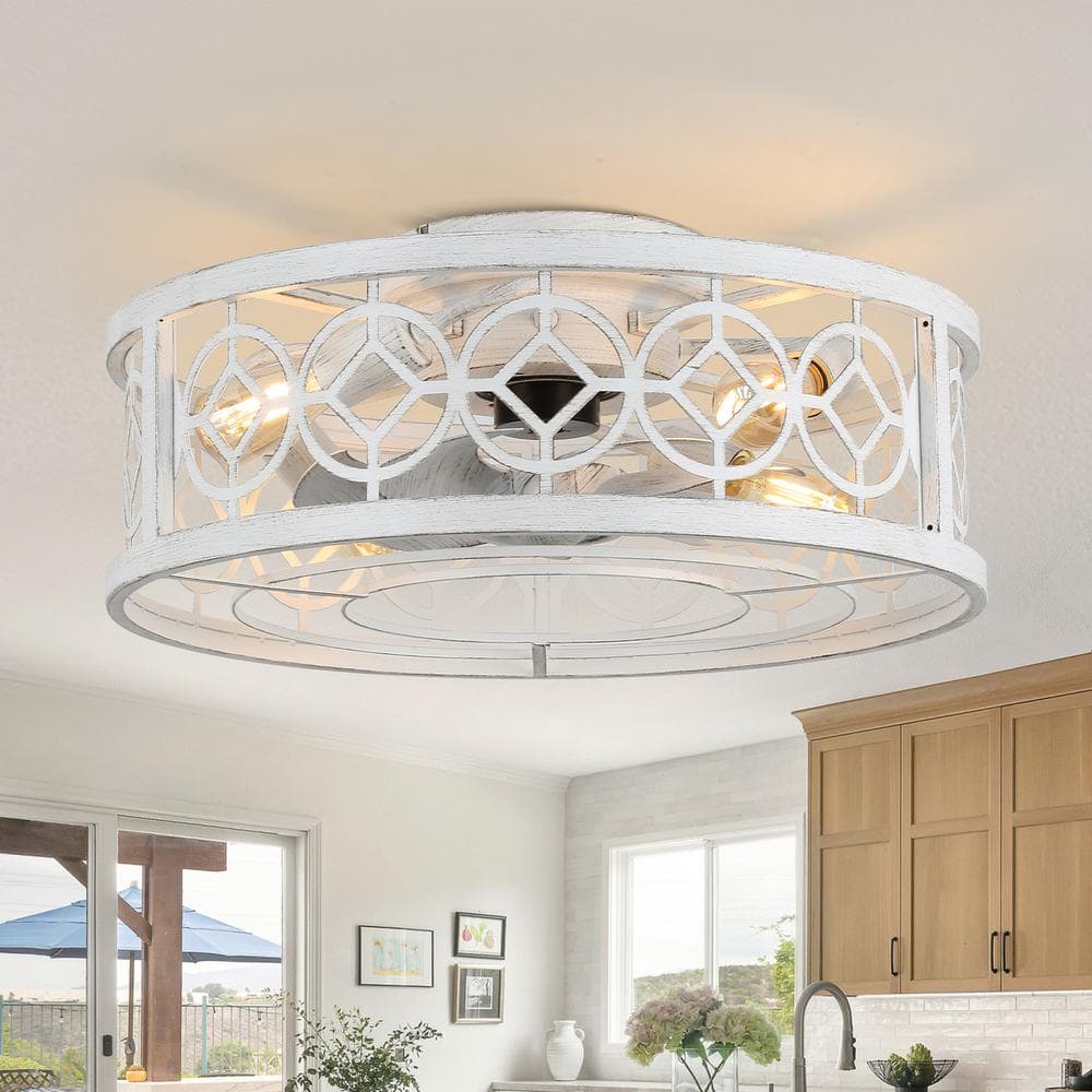 Bella Depot Barney 19 in. Indoor Distressed White Caged Ceiling Fan ...
