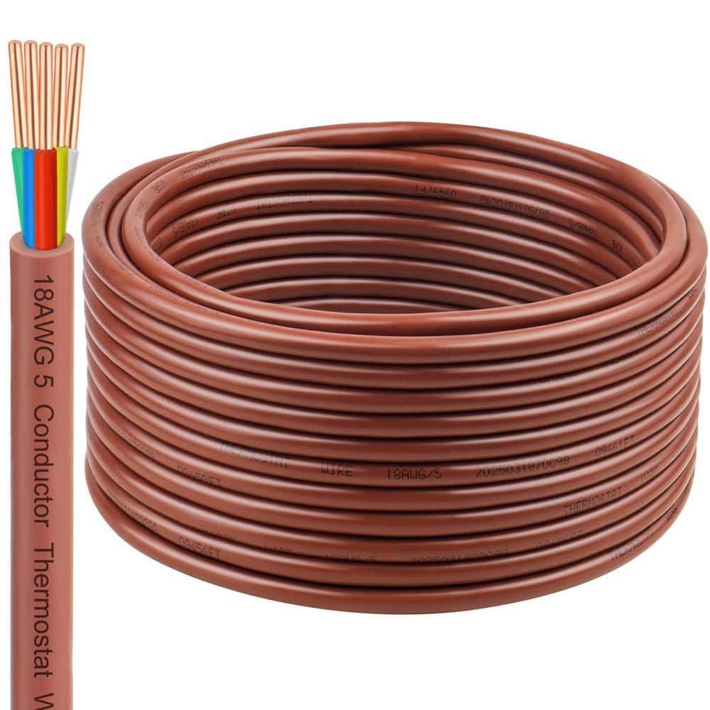 Vrbgify 50 ft. 18AWG 5-Conductor Thermostat Wire-Solid Copper Low ...