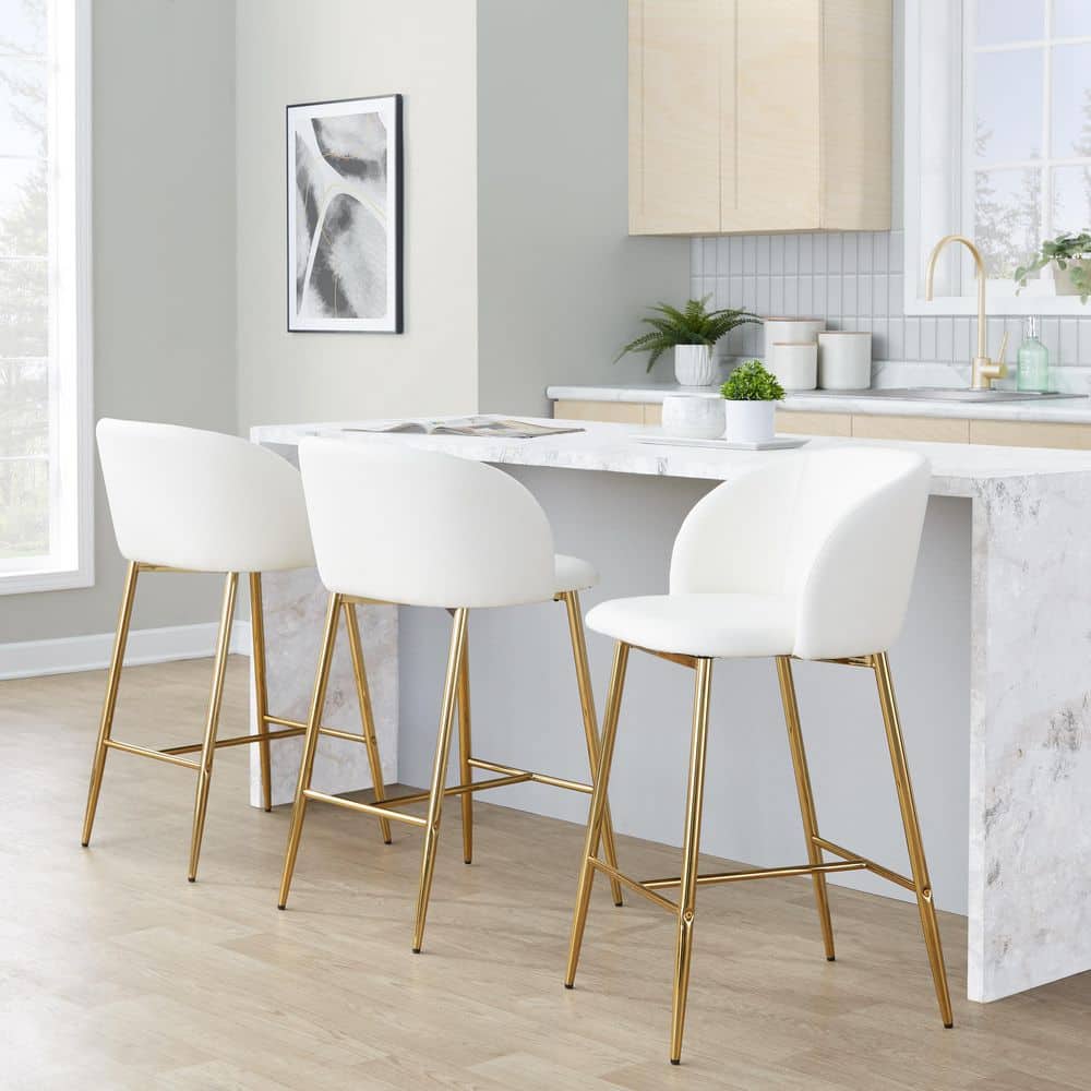 Lumisource Fran 26 in. Gold Metal and White Faux Leather Fixed-Height ...