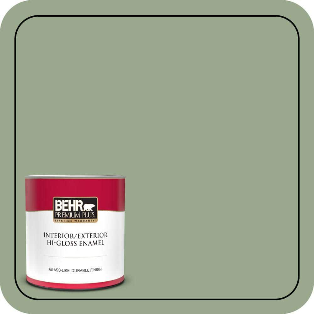 BEHR PREMIUM PLUS 1 qt. #PPU11-05 Pesto Green Hi-Gloss Enamel Interior ...