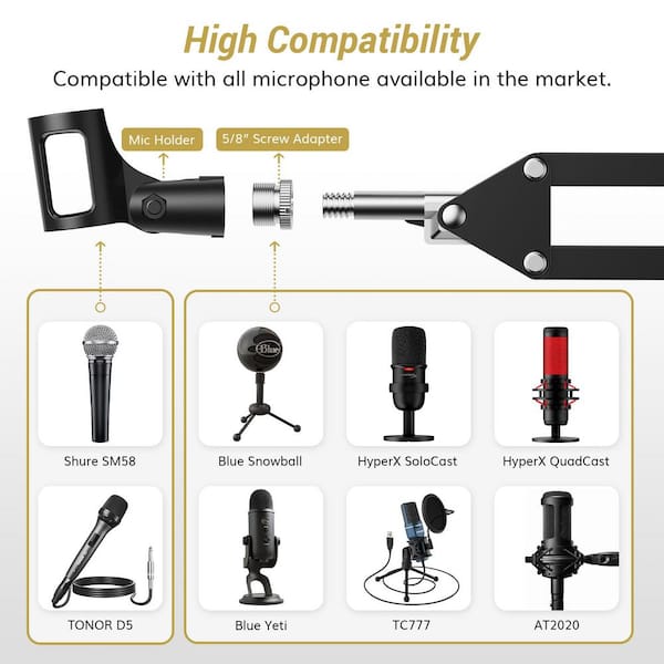 Vrbgify Adjustable Microphone Boom Arm/Stand Mic Arm for Recording ...