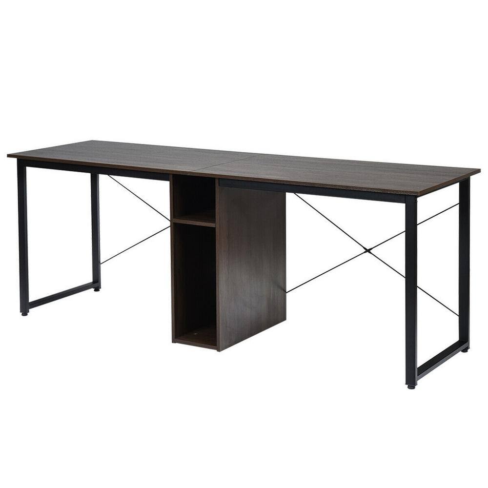 FORCLOVER 79 in. Rectangular Brown Wood Computer Desk with Open Storage ...