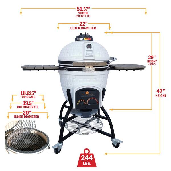 Vision Grills Kamado S-series Ceramic Charcoal Grill In White W/ Cover ...