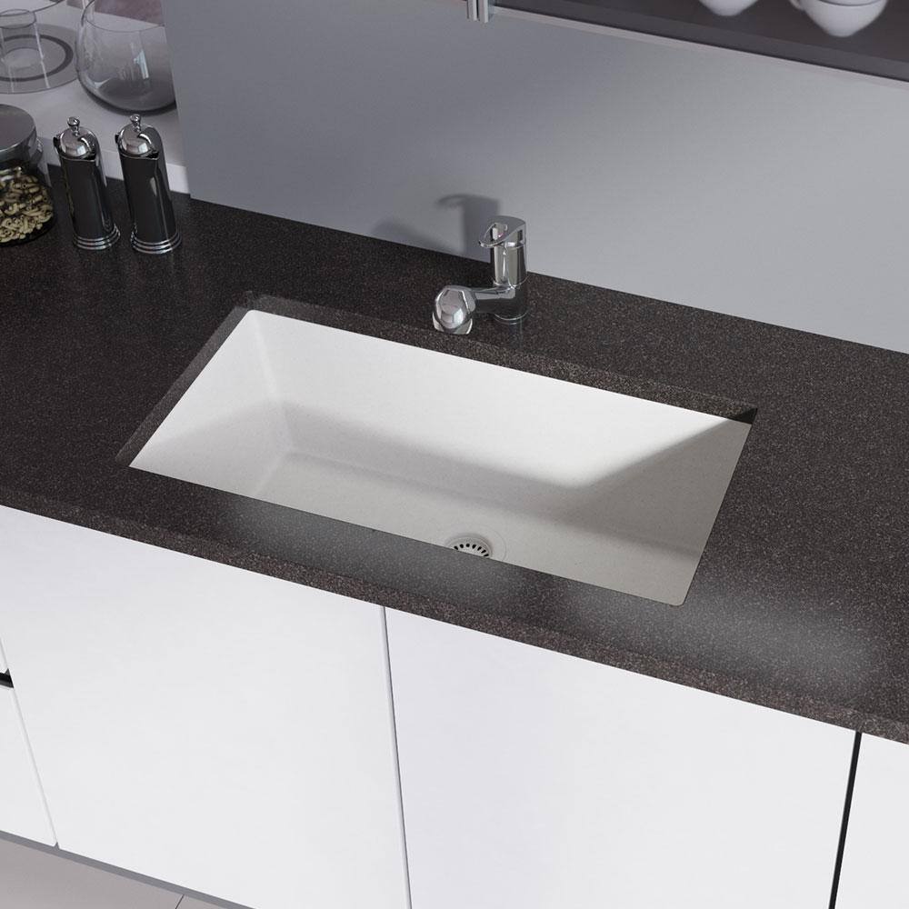 Rene Ivory Granite Quartz 33 in. Single Bowl Undermount Kitchen Sink ...