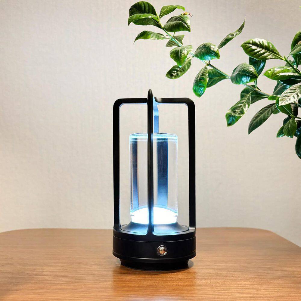 71 in. Black Modern Rechargeable LED Metal Table Lamp with Clear ...