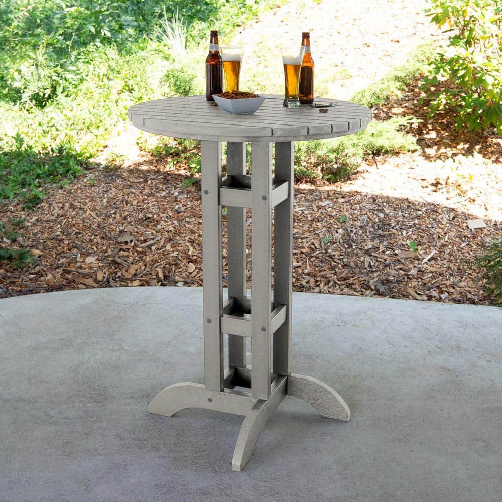 Highwood Harbor Gray 30 in. Recycled Plastic Round Bar Dining Table AD ...
