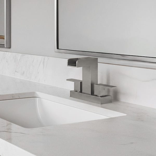 EVERSTEIN Waterfall Open Spout 4 in. Centerset Bathroom Faucet Dual ...