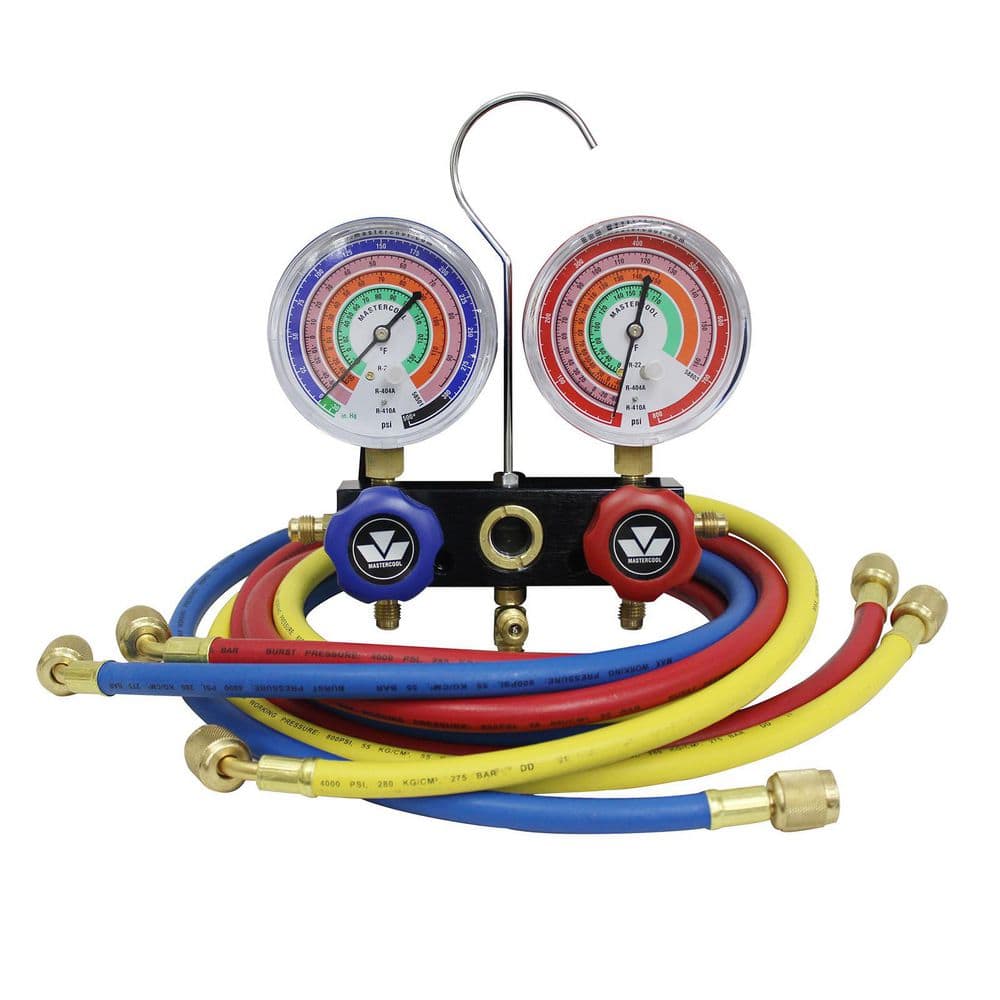 MasterCool Aluminum 2-Way Manifold Gauge Set R410A, R22, R404A with ...