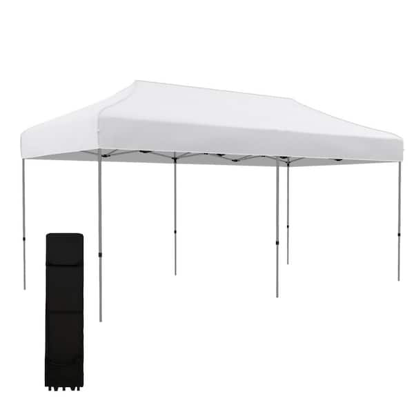 Sudzendf 10 ft. x 20 ft. White Pop Up Canopy Tent with Wheeled Carry ...