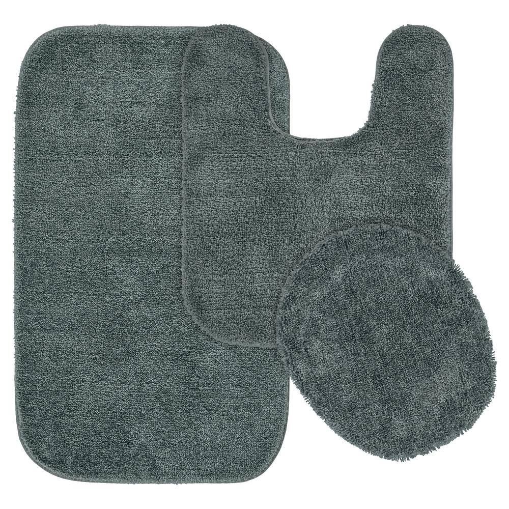 Garland Rug Traditional Dark Gray 3-Piece Washable Bathroom Rug Set ...