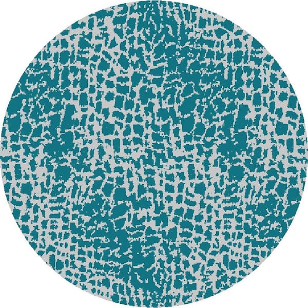 MILLERTON HOME Isla Teal 8 ft. Round Global Distressed Indoor/Outdoor ...