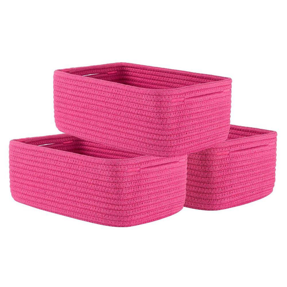 Hot Pink 12 in. x 4.5 in. Woven Basket 3 Packs, Cotton Storage Basket ...