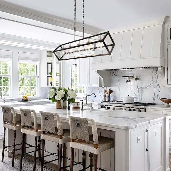 Zevni 41.5 in. Large 5-Light Modern Black Square Rectangle Chandelier ...