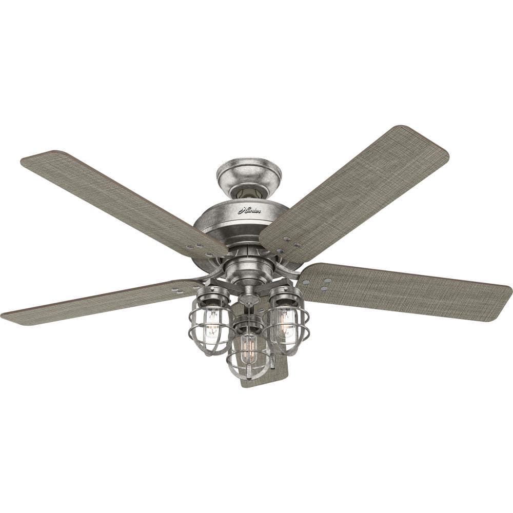 Hunter Port Isabel 52 in. Indoor/Outdoor Painted Galvanized Ceiling Fan ...