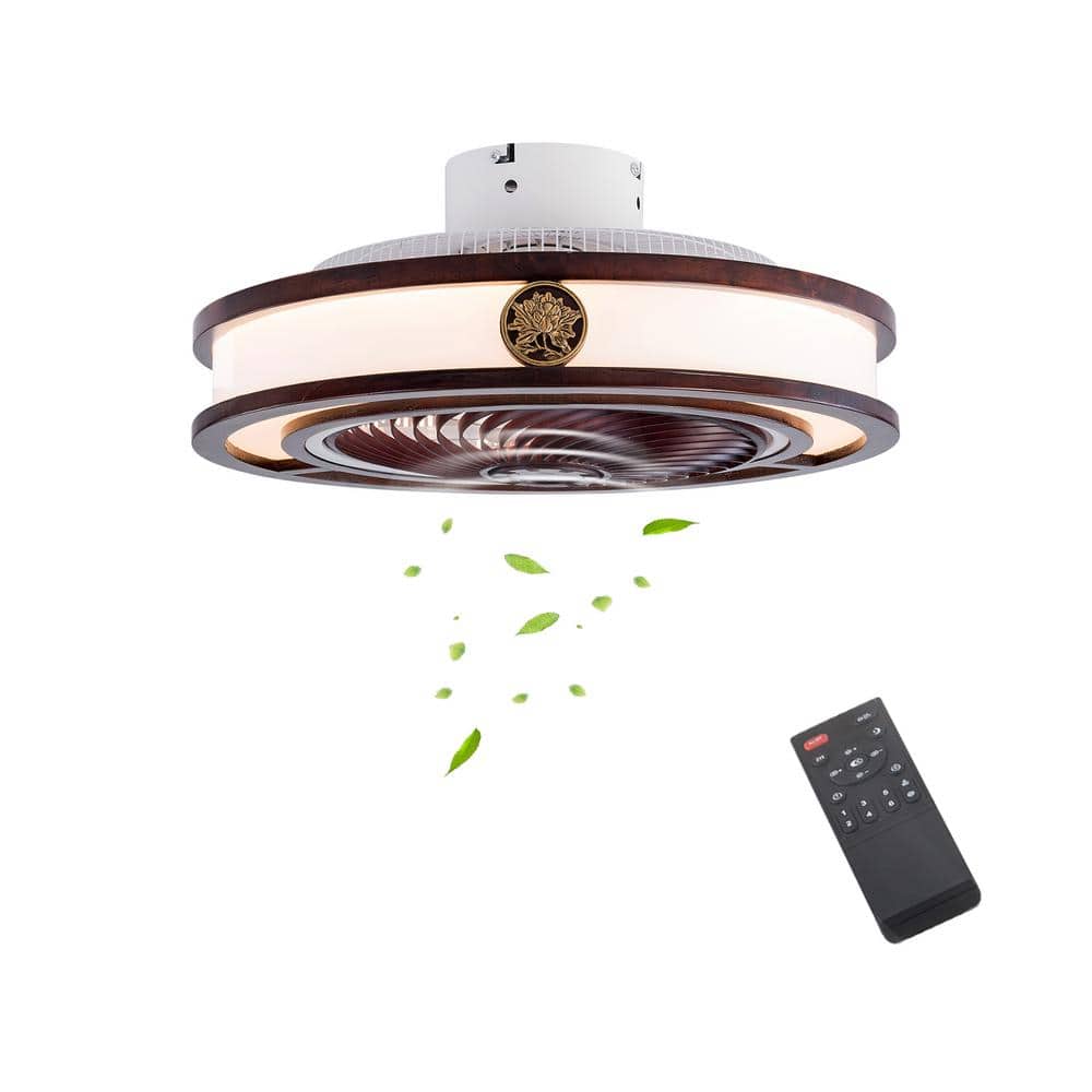 OUKANING 20 in. Dark Brown Chinese Style 6-Speed Flush Mount Caged ...