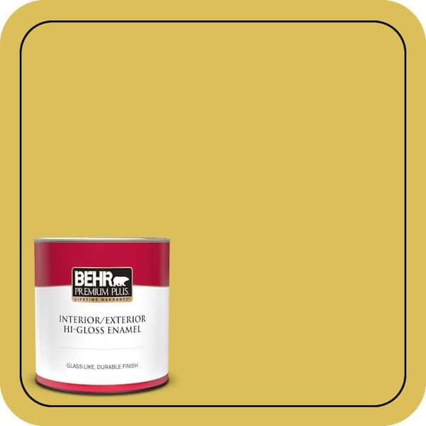 BEHR PREMIUM PLUS 1 qt. #P320-6 Sulfur Yellow Hi-Gloss Enamel Interior ...