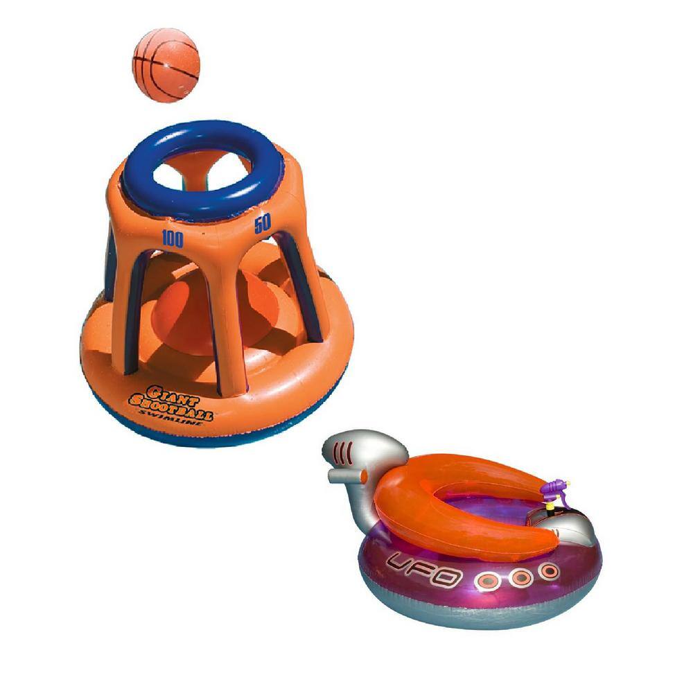 SWIMLINE Orange Basketball Hoop Toy and UFO Lounge Chair Swimming Pool ...