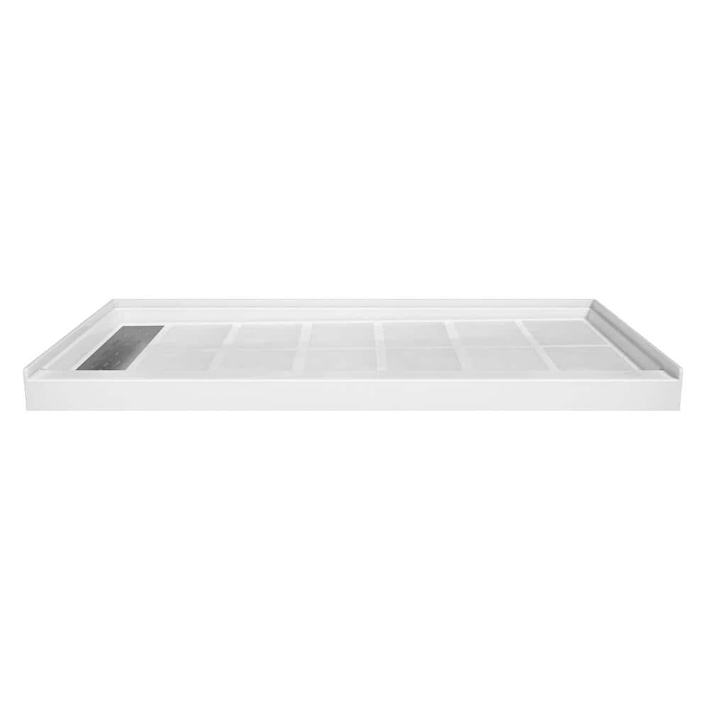 Boyel Living 60 in. L x 30 in. W Single Threshold Alcove Solid Surface Shower Pan Base with Left ...