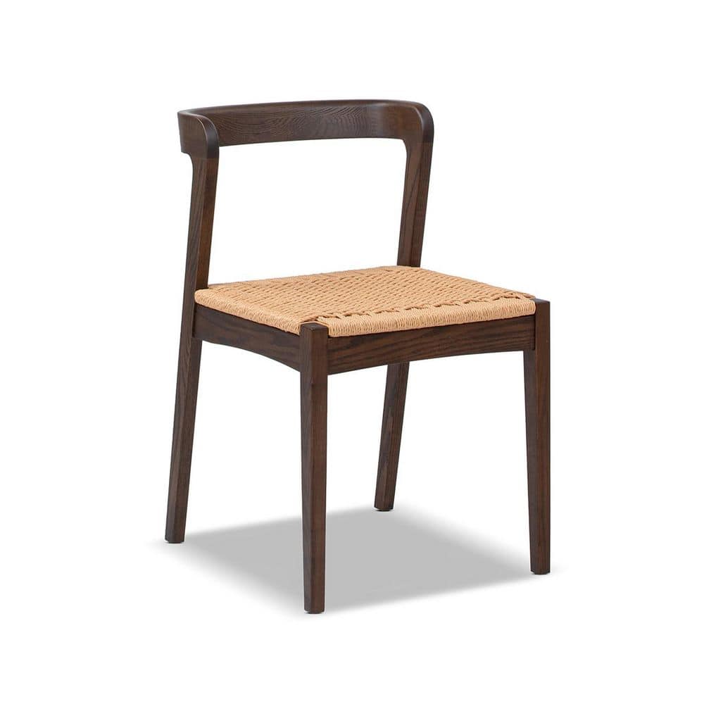 Jennifer Taylor Capri Woven Seat Oak Wood Dining Chair in Dark Brown ...