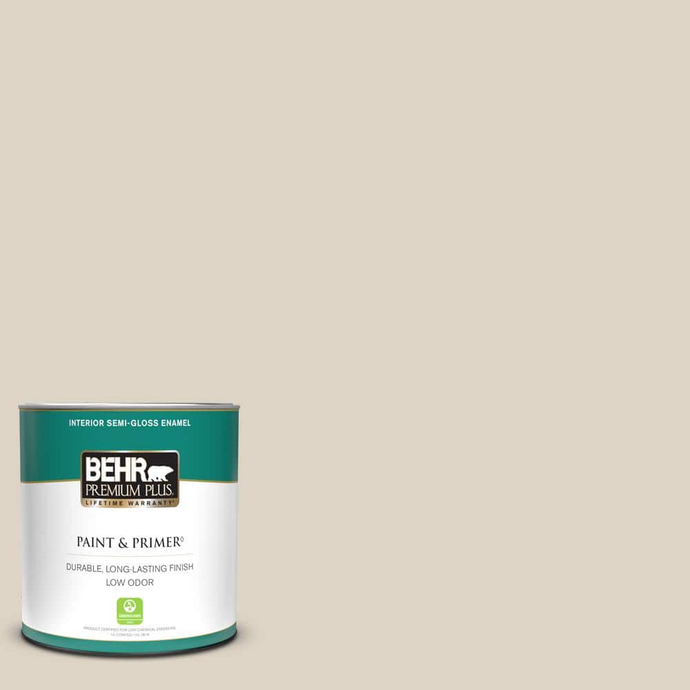BEHR PREMIUM PLUS 1 qt. #730C-2 Sandstone Cove Semi-Gloss Enamel Low ...