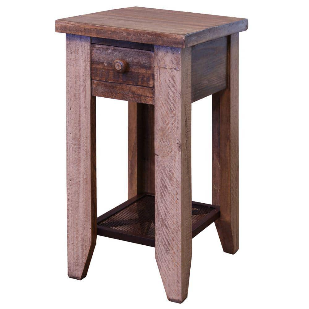 Benjara 18 in. Brown and Multicolor Rectangle Wood End Table with ...
