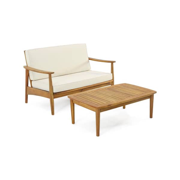 Boosicavelly 2-Piece Teak Wood Patio Conversation Set with Beige ...