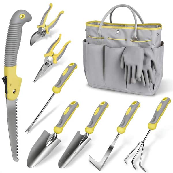 10-Piece Stainless Steel Garden Tool Set with Heavy Duty Storage Tote ...