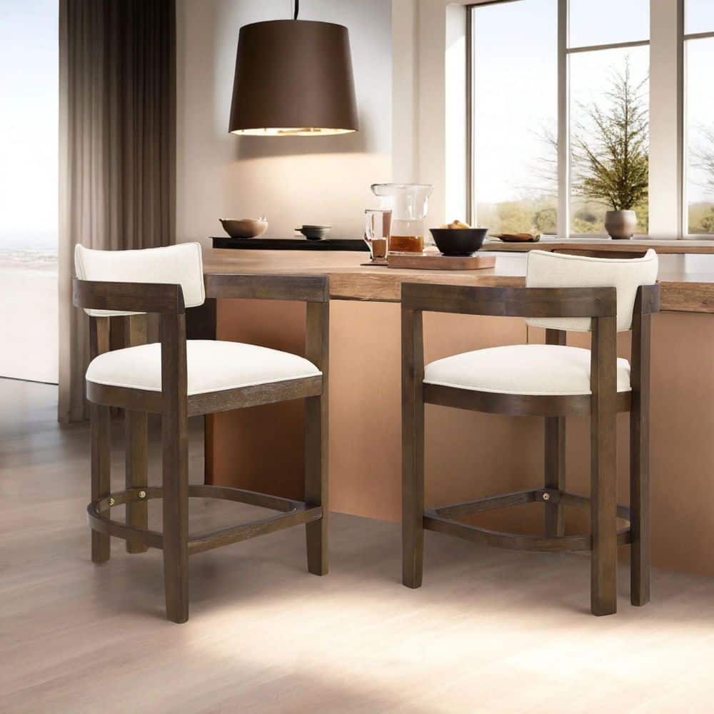Harper & Bright Designs 36 in. H Walnut Rubber Wood Curved Counter ...