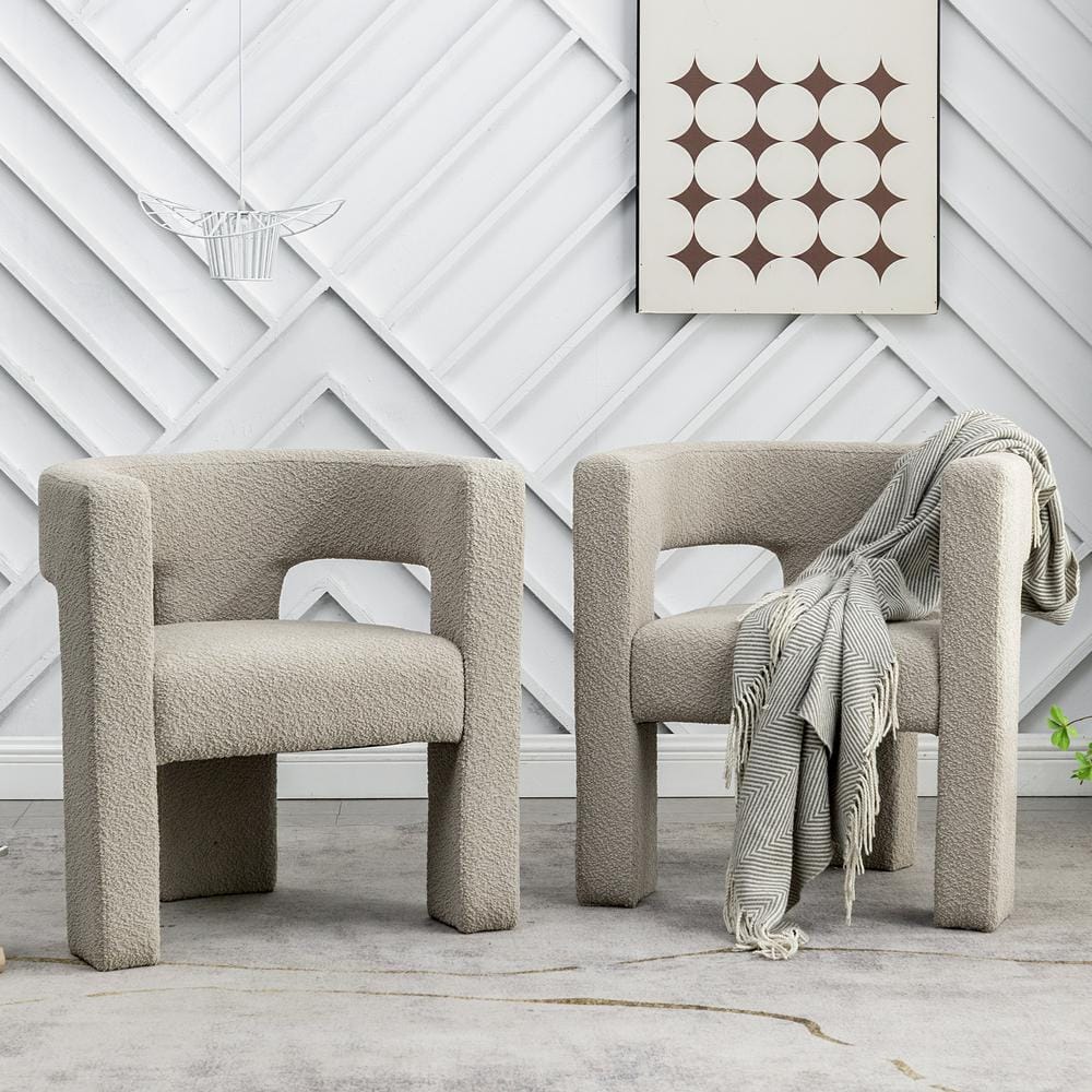 KINWELL Oatmeal 28 in. Wide Boucle Upholstered Square Armchair Set of 2 ...