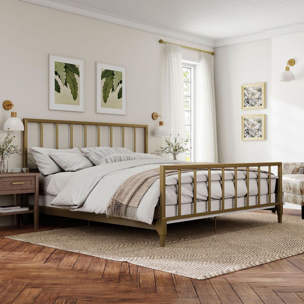 Furniture of America Rava Gold Metal Frame King Panel Bed EC-HBC0798 ...