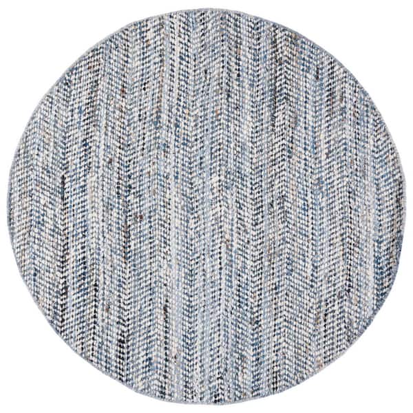 SAFAVIEH Natura 6 ft. x 6 ft. Blue/Ivory Chevron Striped Distressed ...
