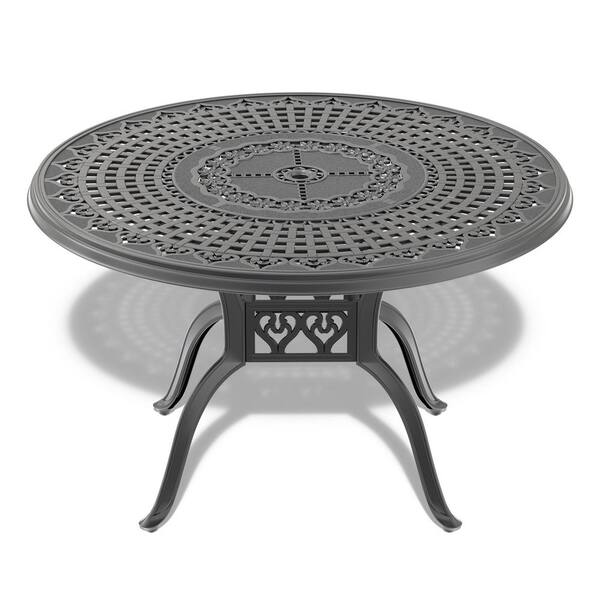 Willit 47.24 in. Black Round Cast Aluminum Outdoor Dining Table SL-1114 ...